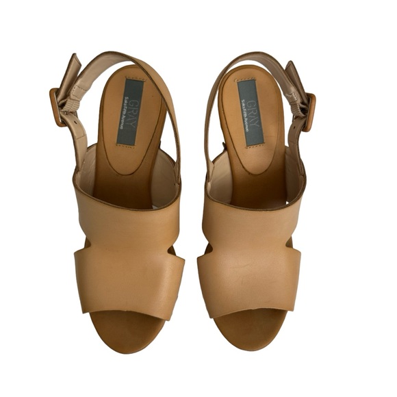 Saks Fifth Avenue | Shoes | Brand New Gray Saks Fifth Avenue Tan Gianna Wooden Block Wedge ...
